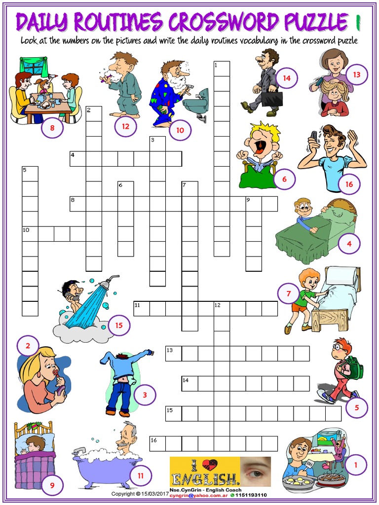 2a Daily Routines Vocabulary Esl CROSSWORD PUZZLE | PDF