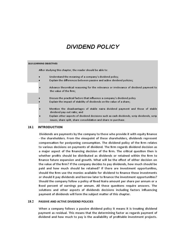 Dividend Policy | PDF | Dividend | Share Repurchase