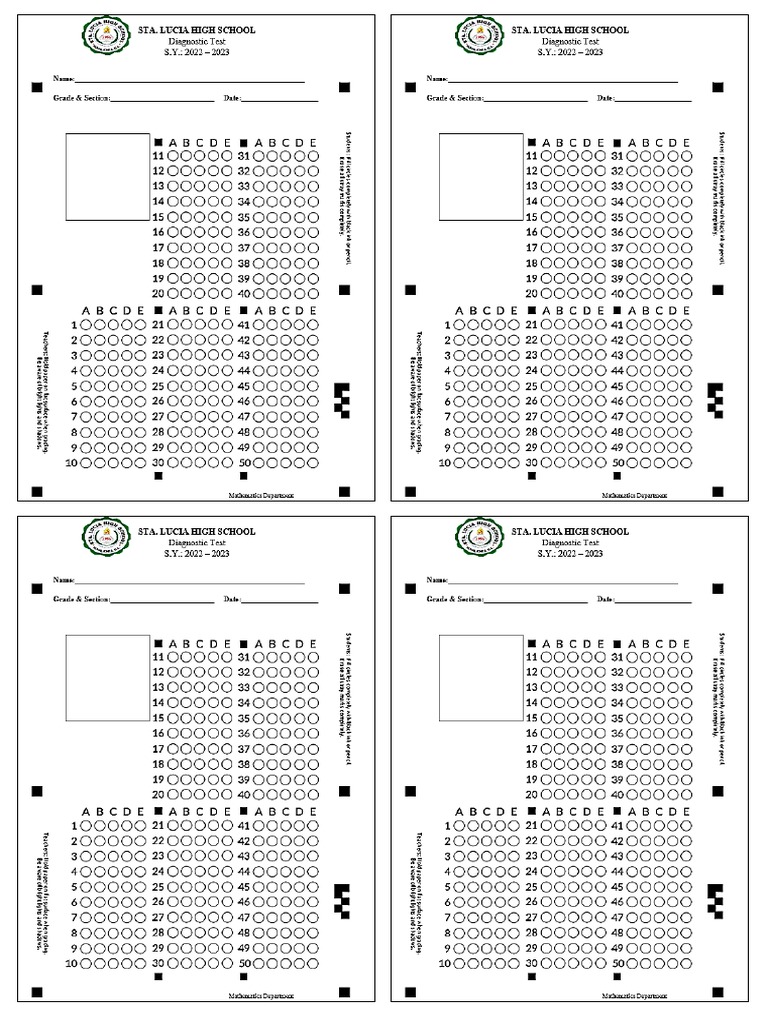 Diagnostic Test Answer Sheet | PDF