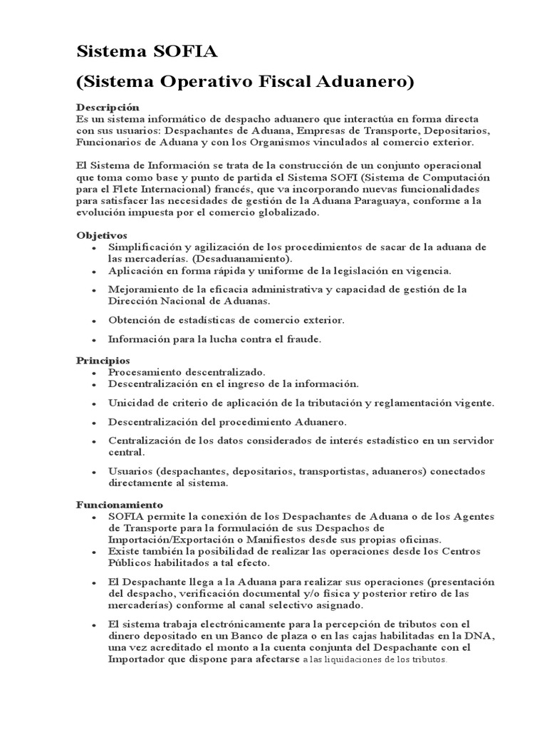 Sistema SOFIA - Definición y Objetivos | PDF