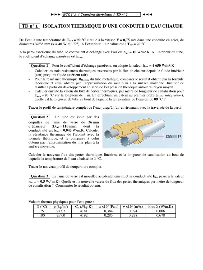 Isolation thermique d'une conduite d'eau | PDF | Transfert thermique ...