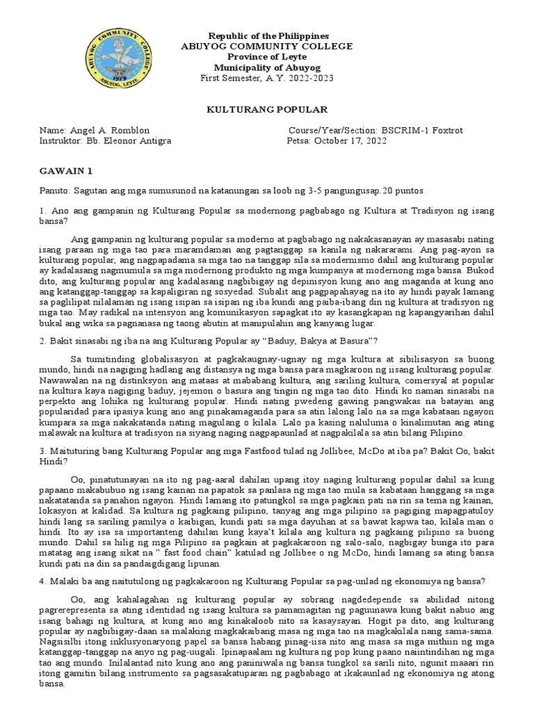 Kulturang Popular 1 | PDF