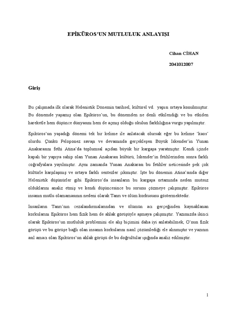 Helenistik Felsefe Fİnal | PDF