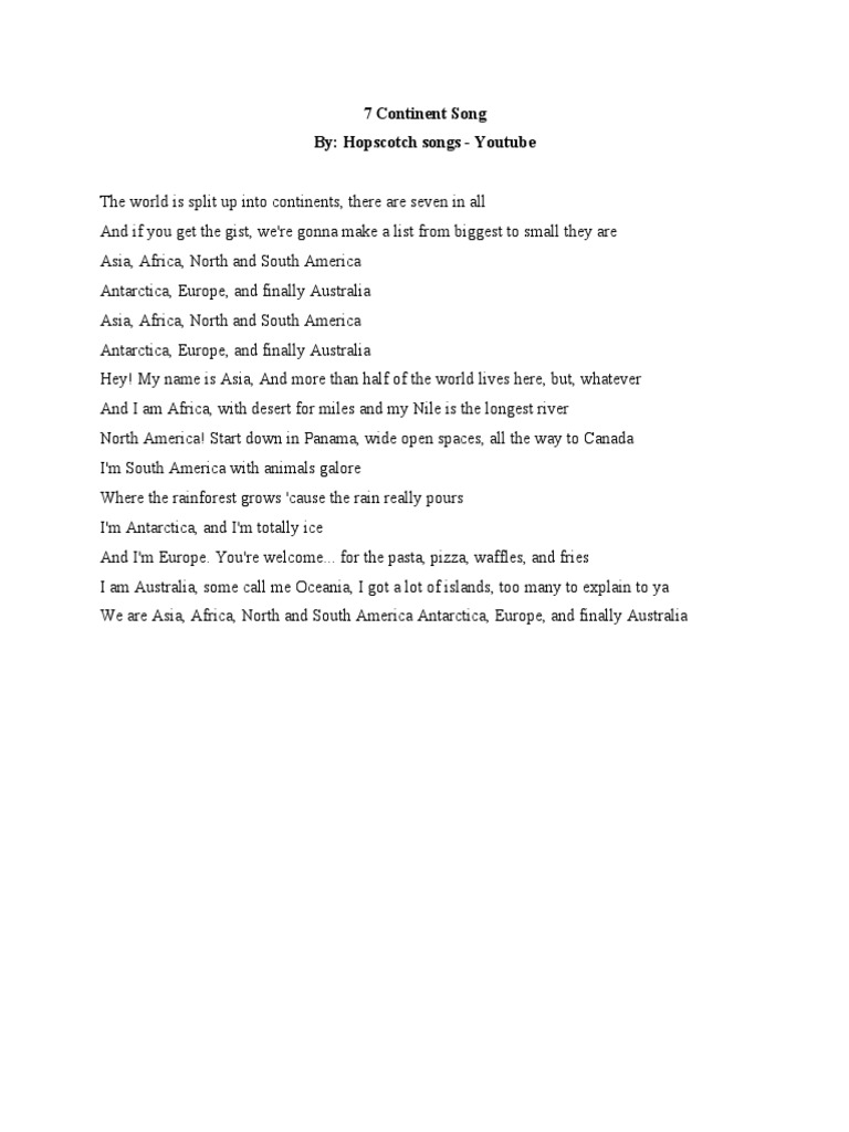 7 Continent Song | PDF | Continent | Earth Sciences