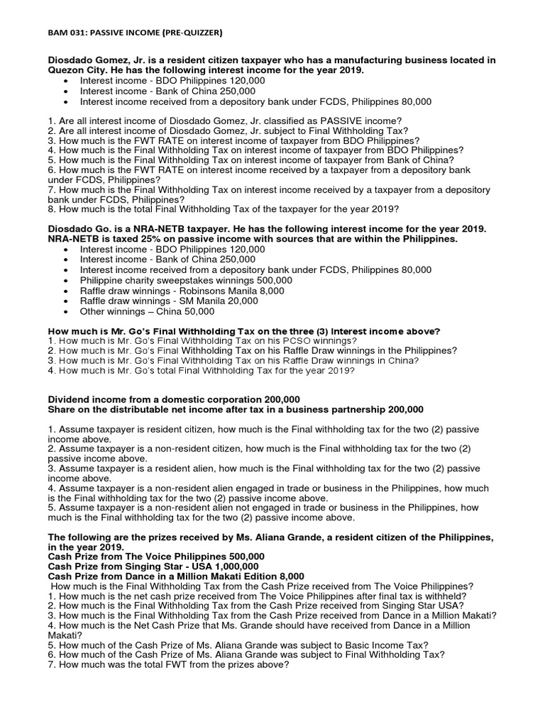 Passive Income Activity | PDF | Taxpayer | Taxes