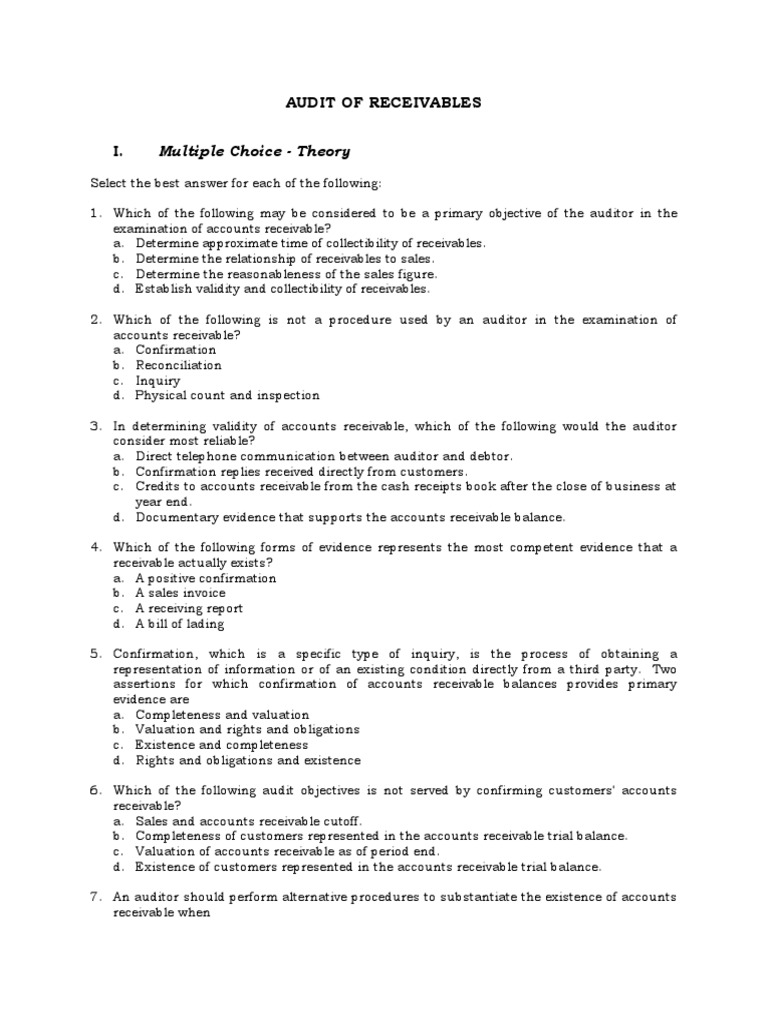Audit Of Receivables Pdf Bad Debt Debits And Credits