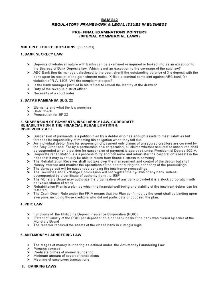 BAM 242 Pre Final Exam Pointers | PDF | Letter Of Credit | Banks