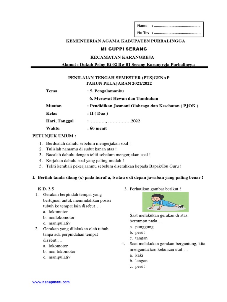 Soal PTS 2 Mapel PJOK Kelas 2 PDF | PDF