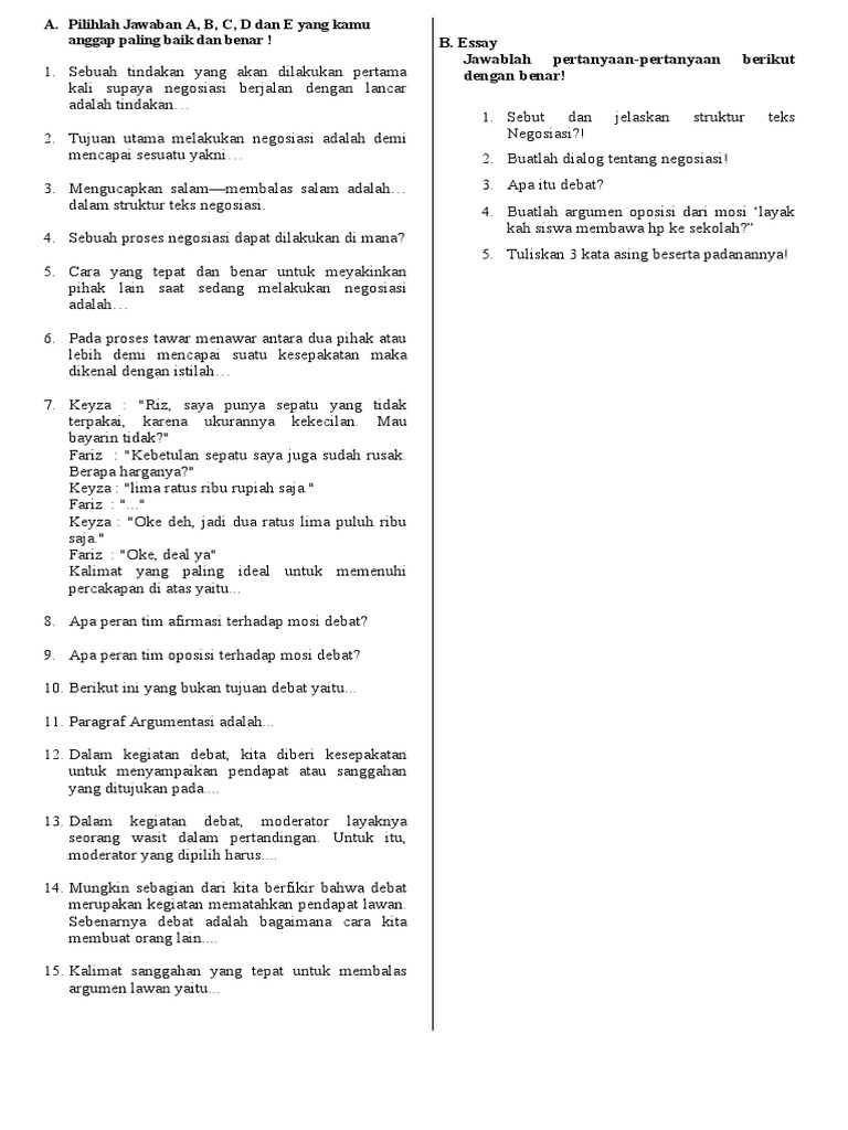 Kisi Kisi Bindo Pts | PDF