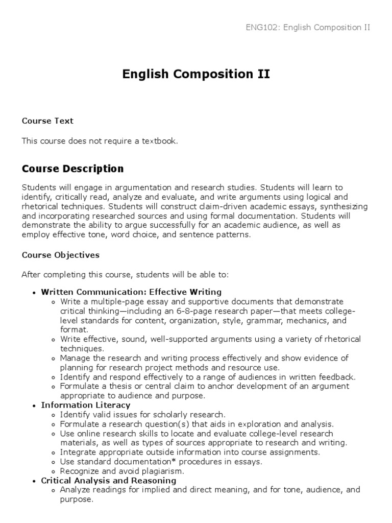 English Composition II V5 PDF | PDF | Essays | Critical Thinking