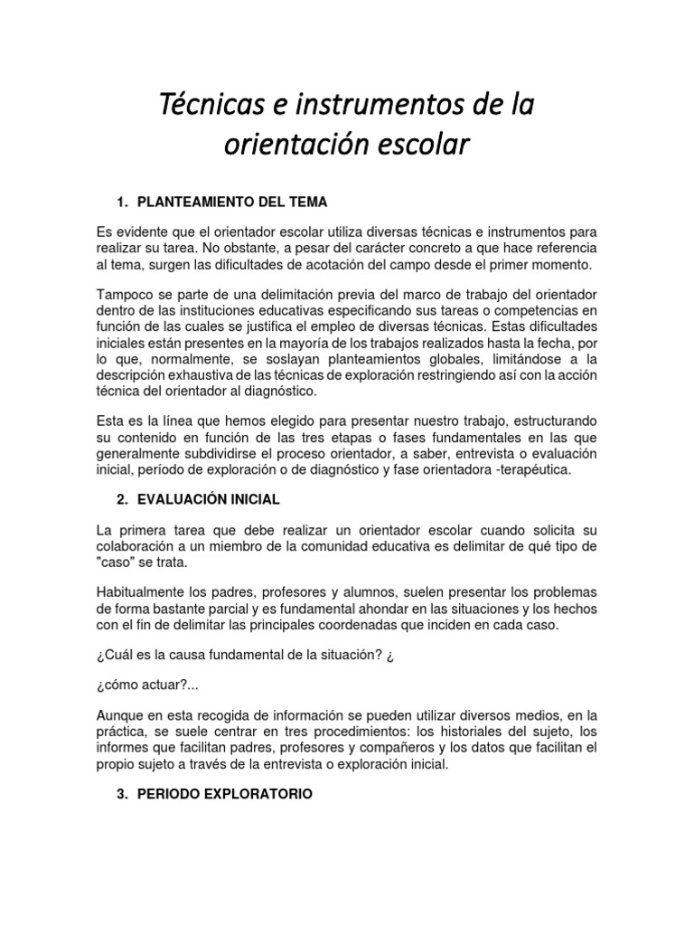 Técnicas e instrumentos de la orientación escolar | PDF | Evaluación | Cognición