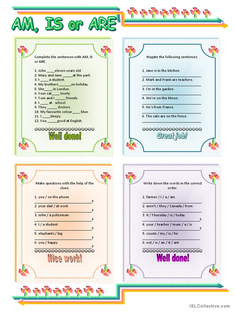 Am, Is, Are Exercises Worksheet | PDF
