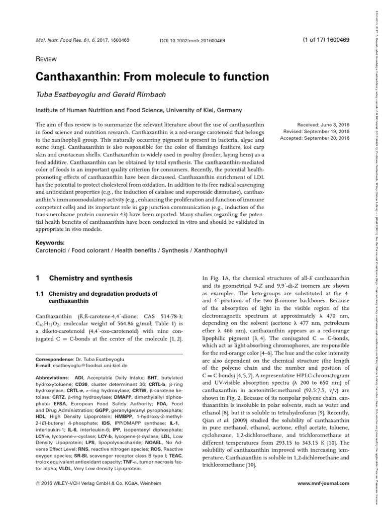 Molecular Nutrition Food Res - 2016 - Esatbeyoglu - Canthaxanthin From ...
