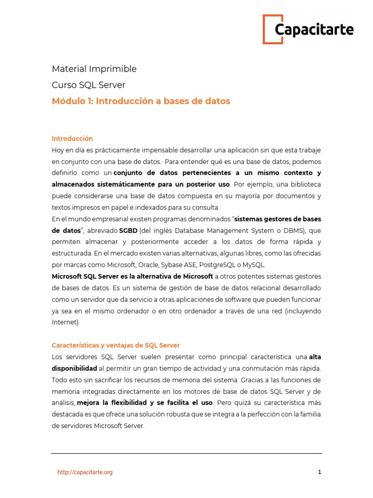 Resumen Clase 1 | PDF | Servidor SQL de Microsoft | Bases de datos