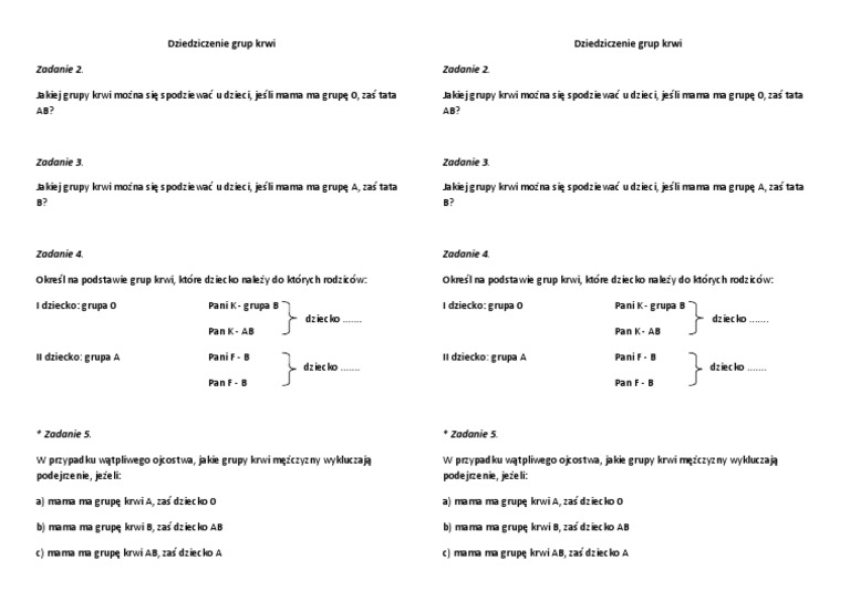 Dziedziczenie Grup Krwi - Zadania | PDF Dziedziczenie Grup Krwi - Zadania | PDF