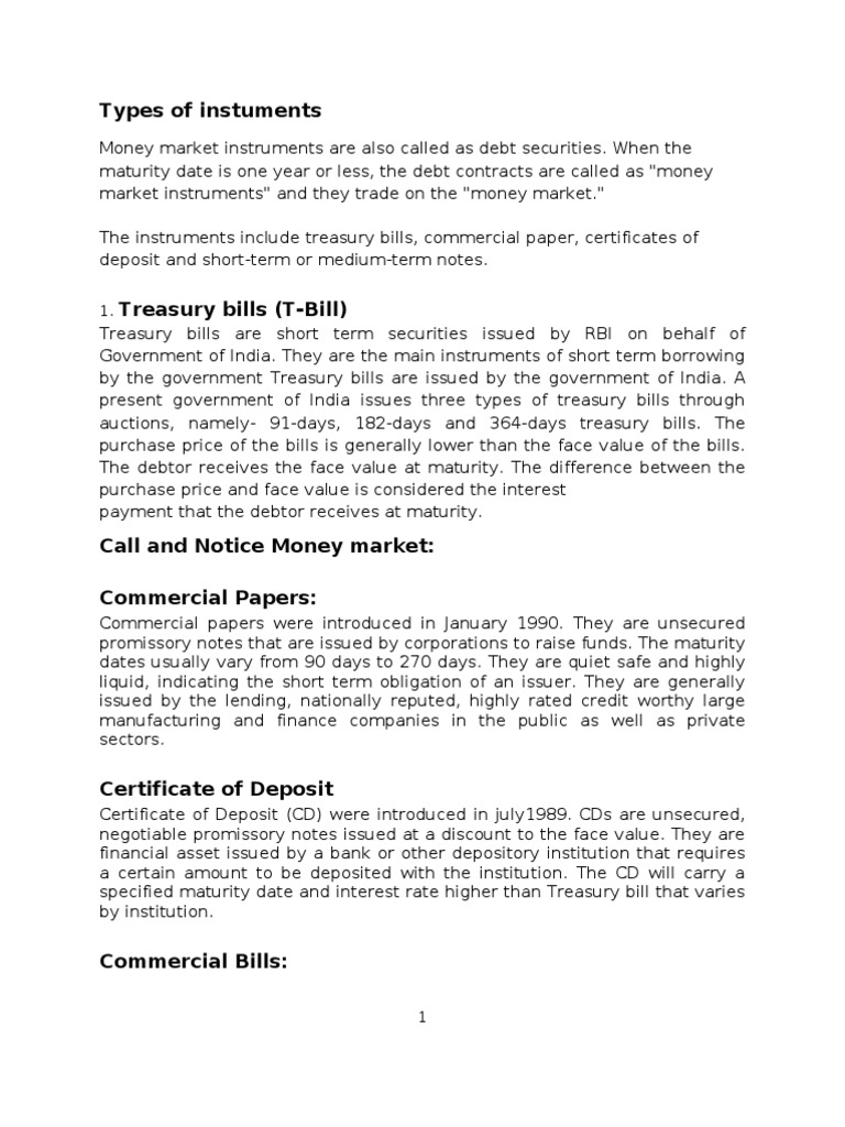 Types of Instuments | PDF | United States Treasury Security ...