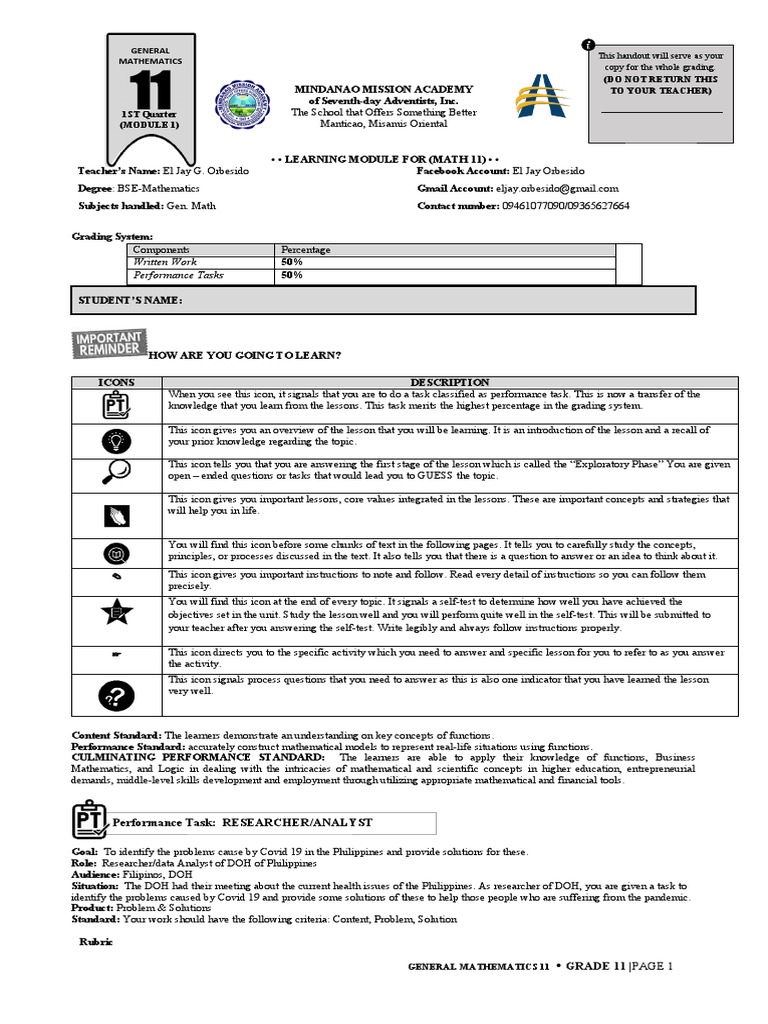 GENMATH Q1 M1 Activity Sheet | Download Free PDF | Function (Mathematics) | Equations