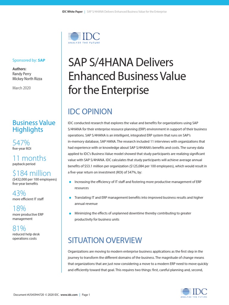 IDC - SAP S - 4HANA Delivers Enhanced Business Value For The Enterprise ...