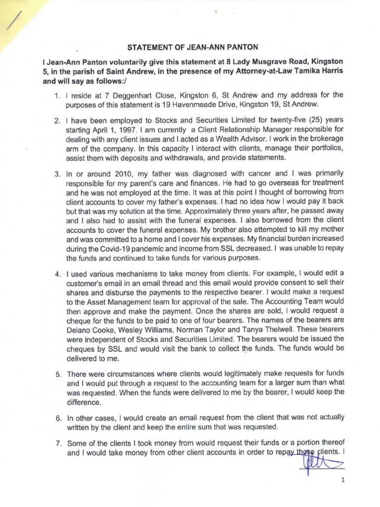 Statement of Jean-Ann Panton PDF | PDF