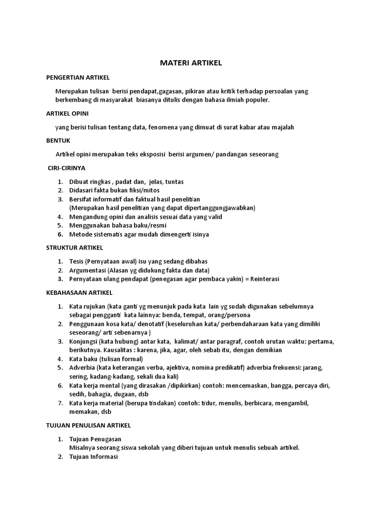 RANGKUMAN MATERI ARTIKEL (a).docx | PDF