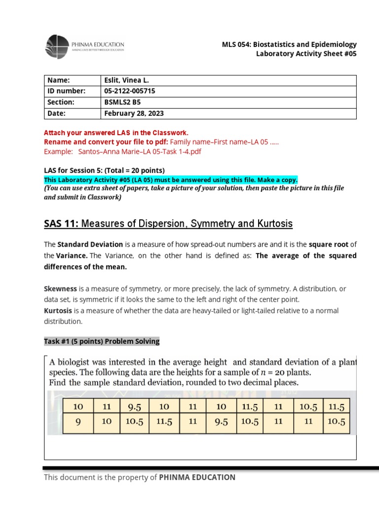 LA 05 - MLS 054 For SAS 11 - Version 2 | PDF | Standard Deviation | Microsoft Excel