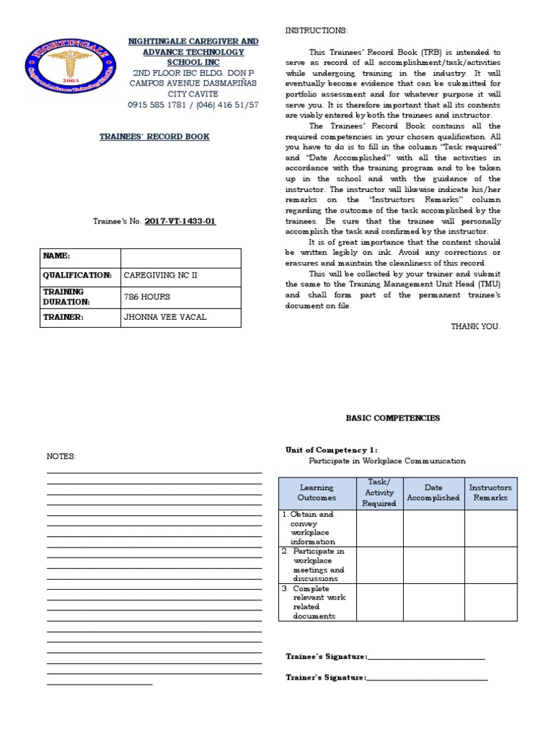Trainee's Record Book | PDF | Risk | Learning