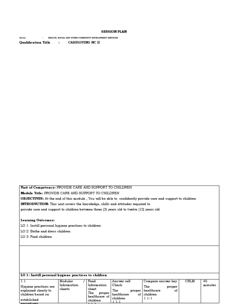 Session Plan Caregiving | PDF