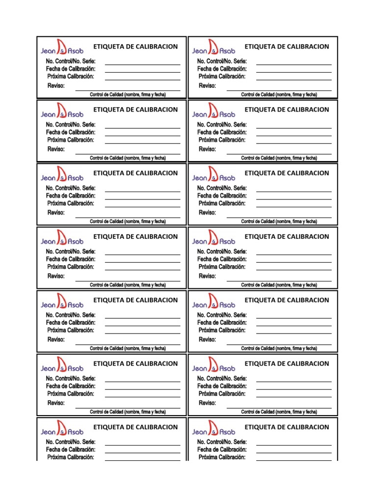 Etiquetas de Calibracion | Descargar gratis PDF | Calibración ...