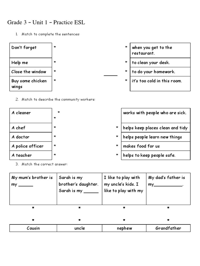 G3 ESL Unit 1 - Practice | PDF