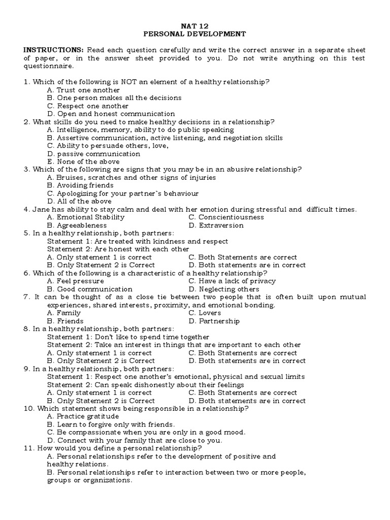 Nat 12 Personal Development | PDF | Family | Leadership