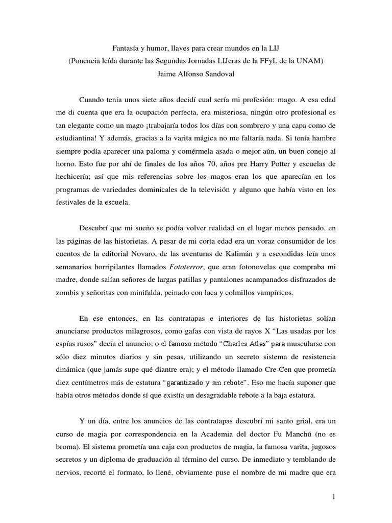 Conferencia Magistral Jaime Alfonso Sandoval | PDF | Humor | Novelas