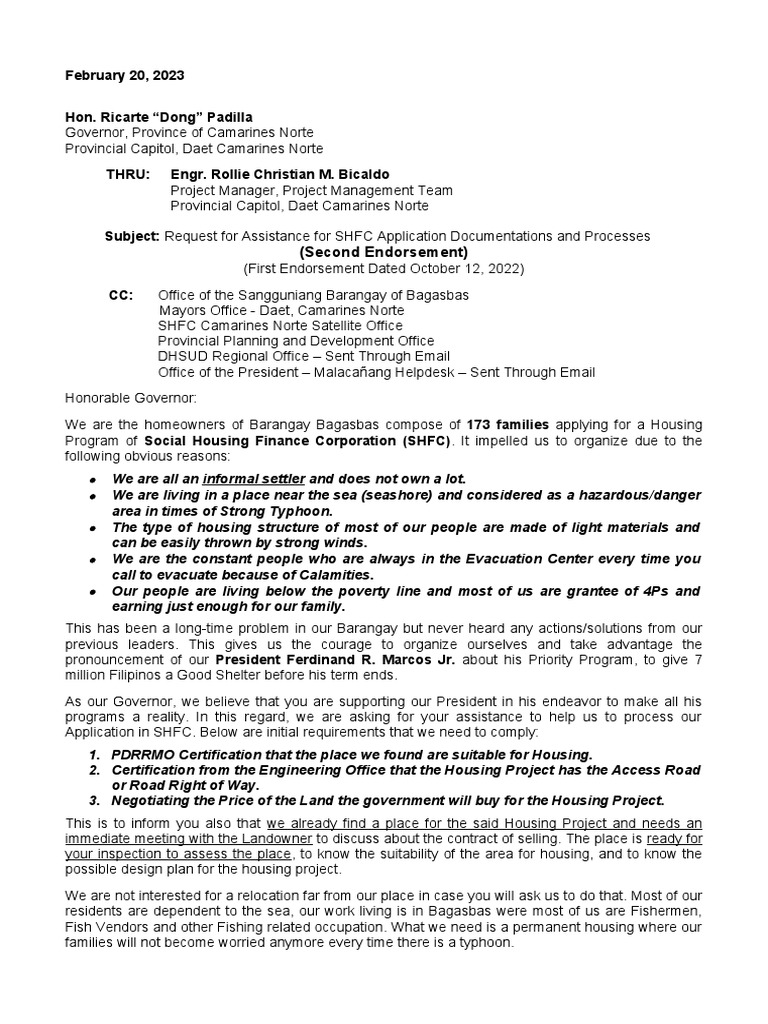 SHFC Housing for 173 Camarines Norte Families | PDF