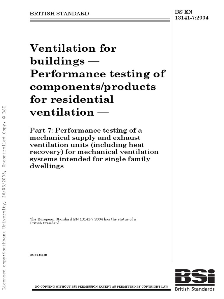 BS en 13141-7 2004 Ventilation For Buildings PDF | PDF | Heat Pump ...