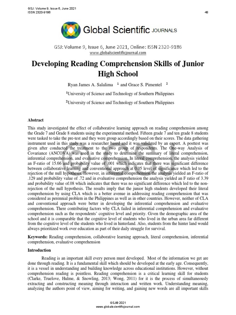 Developing Reading Comprehension Skills of Junior High School | PDF | Reading Comprehension ...