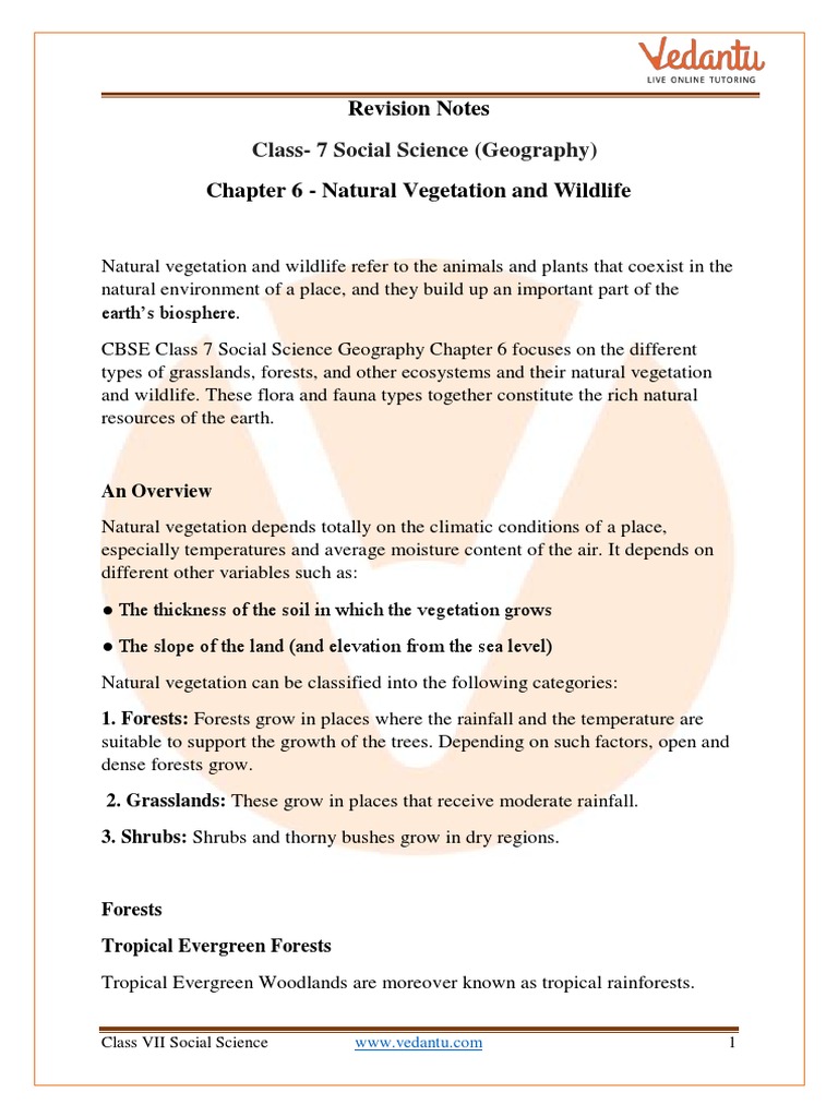 CBSE Class 7 Geography Chapter 6 Notes - Natural Vegetation and ...