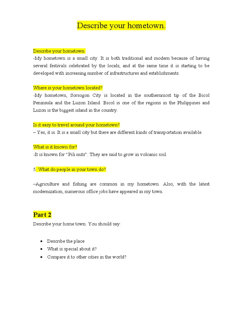 Describe Your Hometown | PDF | Transport | Economies