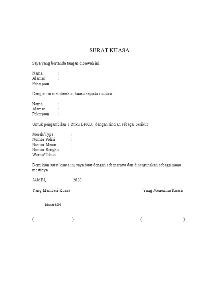 Surat Kuasa Pengambilan Unit | PDF