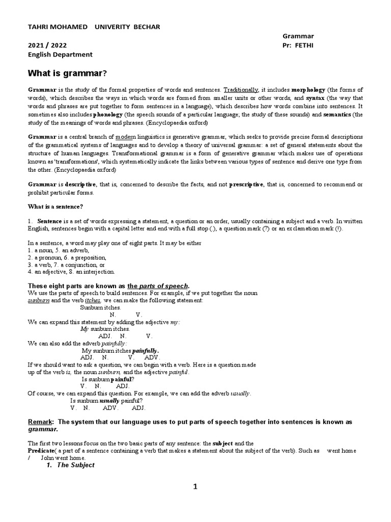 Grammar First Lesson | Download Free PDF | Grammar | Sentence (Linguistics)