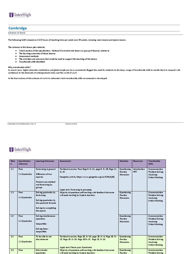 Scheme of Work Y12 Maths 2122 | PDF | Probability Distribution | Statistics