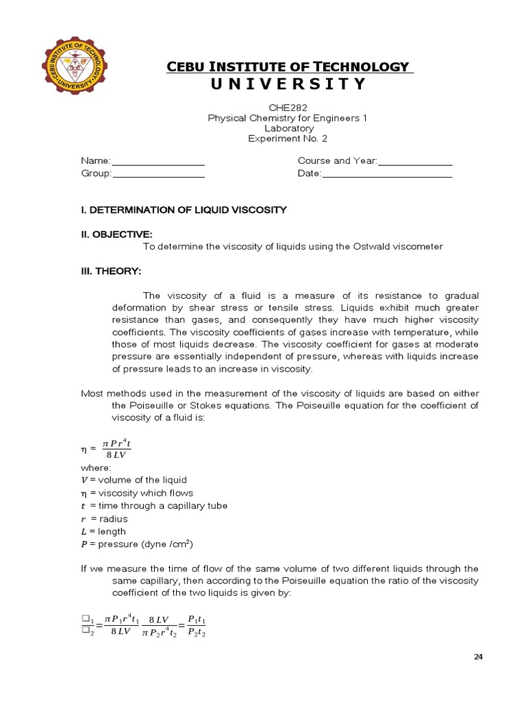 Viscosity Measurement Using Ostwald Viscometer | PDF | Viscosity | Liquids