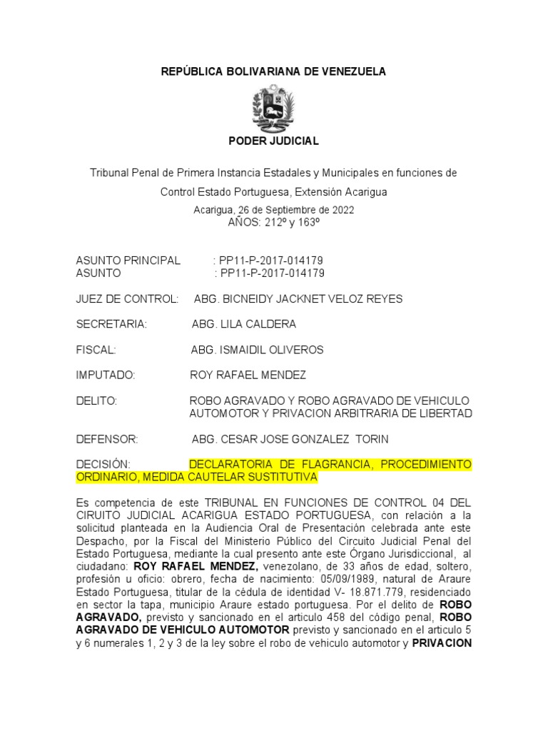 Resolucion Robo Agravado de Vehiculo Automotor 2022-14179 | PDF ...