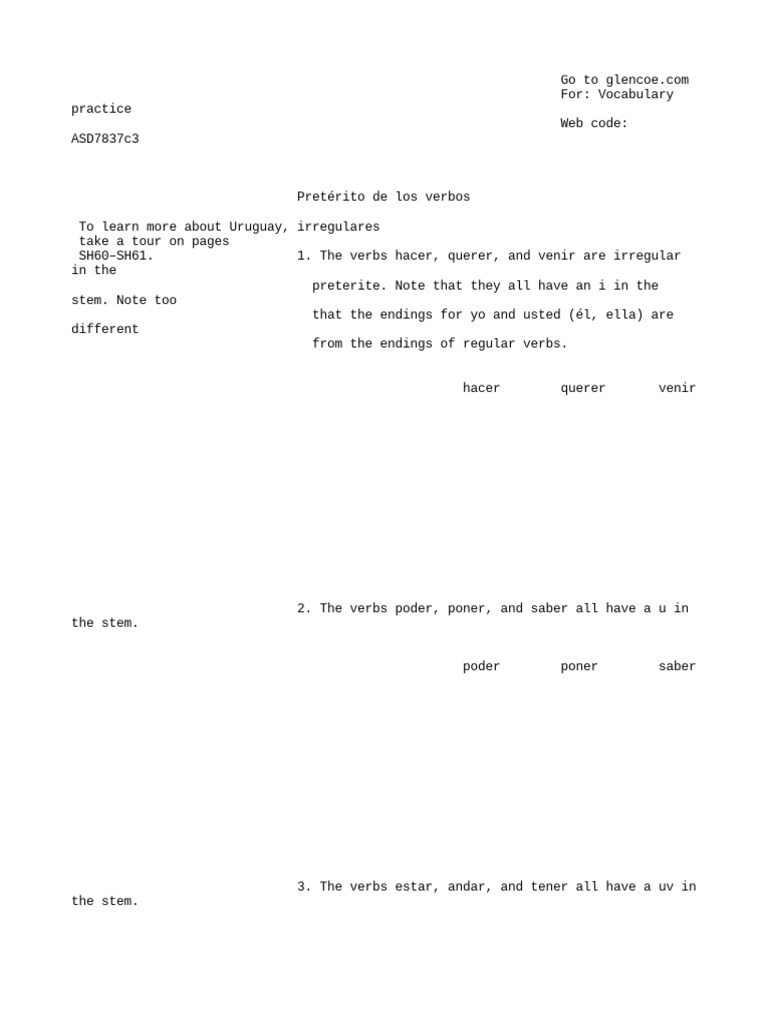 Learn Spanish irregular verbs preterite tense | PDF