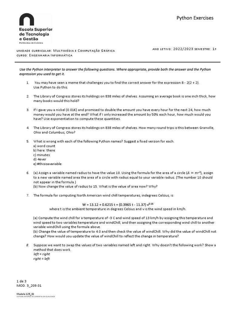 Python Exercises | PDF | Numbers | Rounding