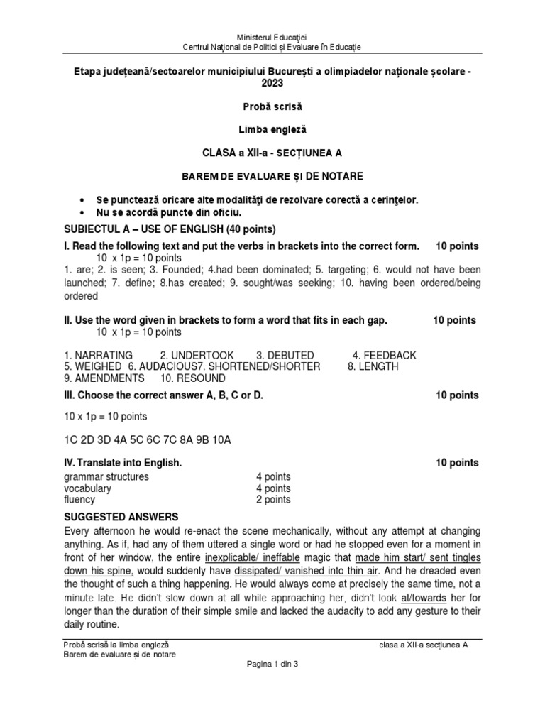 Engleza Cls A 12 A A Bar | PDF | Vocabulary | Essays