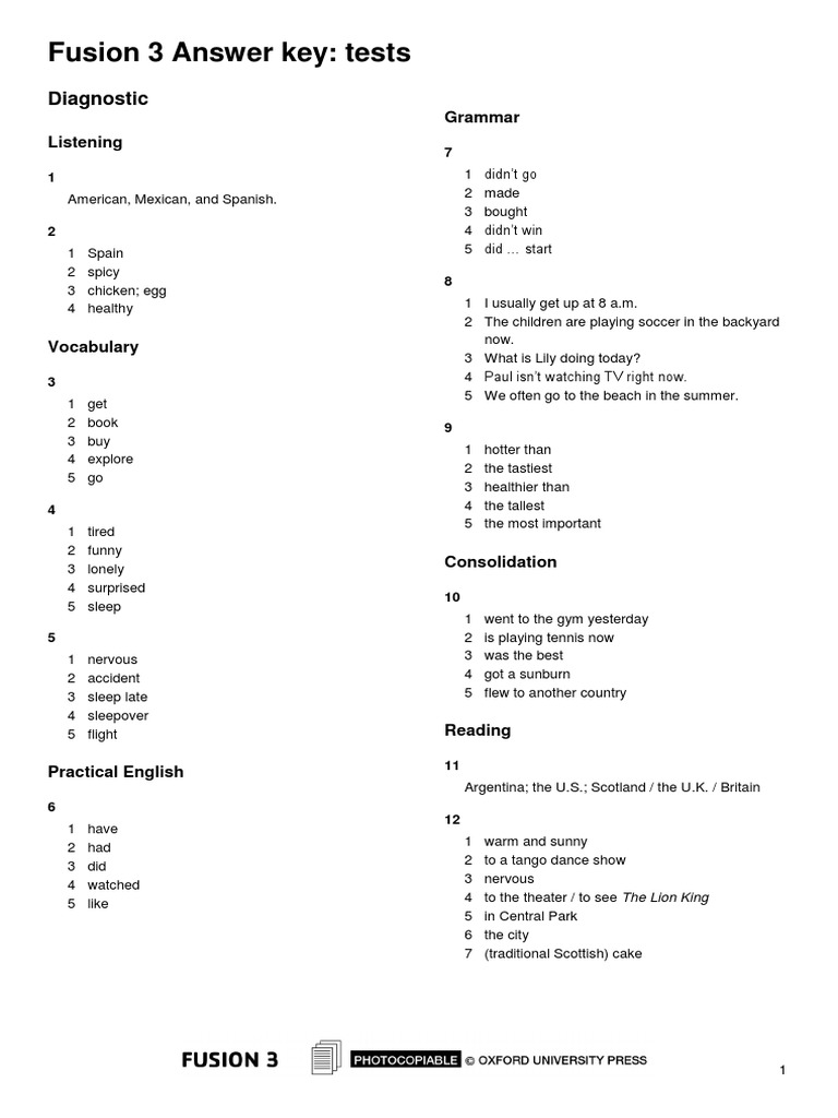 Fusion 3 Test Answer Key | PDF | English Language