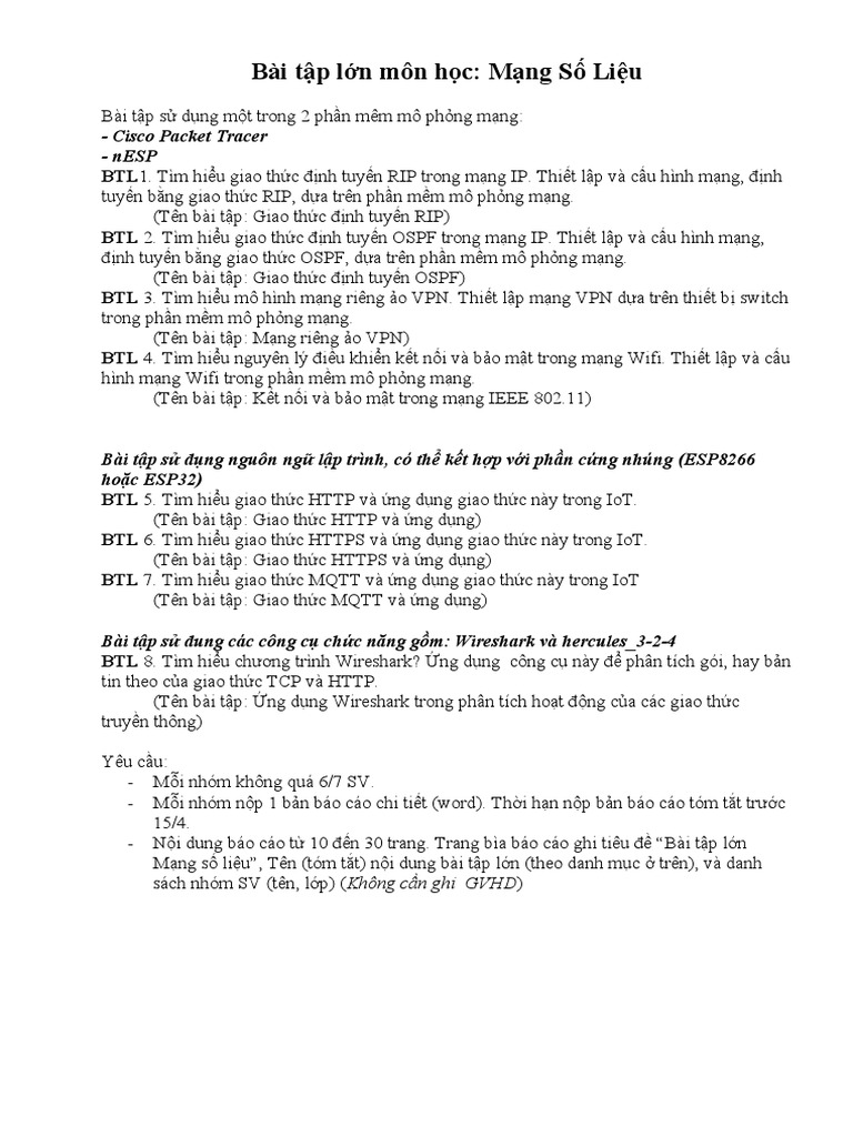 Bai Tap Lon Mon Mang So Lieu | PDF