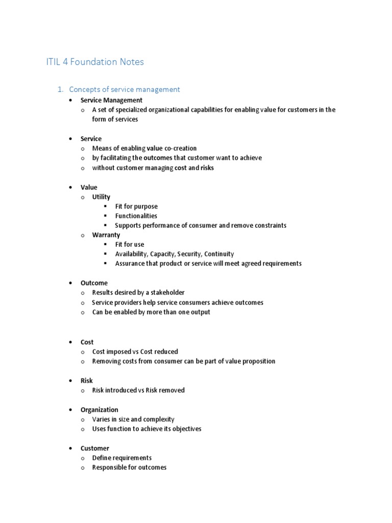 ITIL 4 Foundation Notes - Sample Summary | PDF | Information Security ...