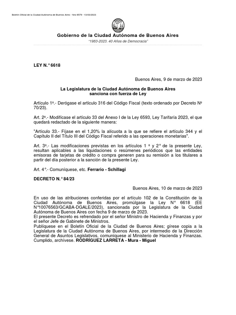 Ley N° 6618: Modificaciones Fiscales 2023 | PDF | Buenos Aires | Argentina