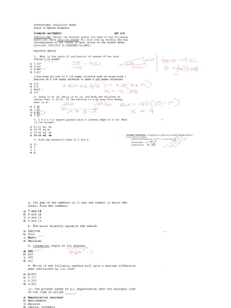 Plumbing Arithmetic Coaching With Answer Pdf