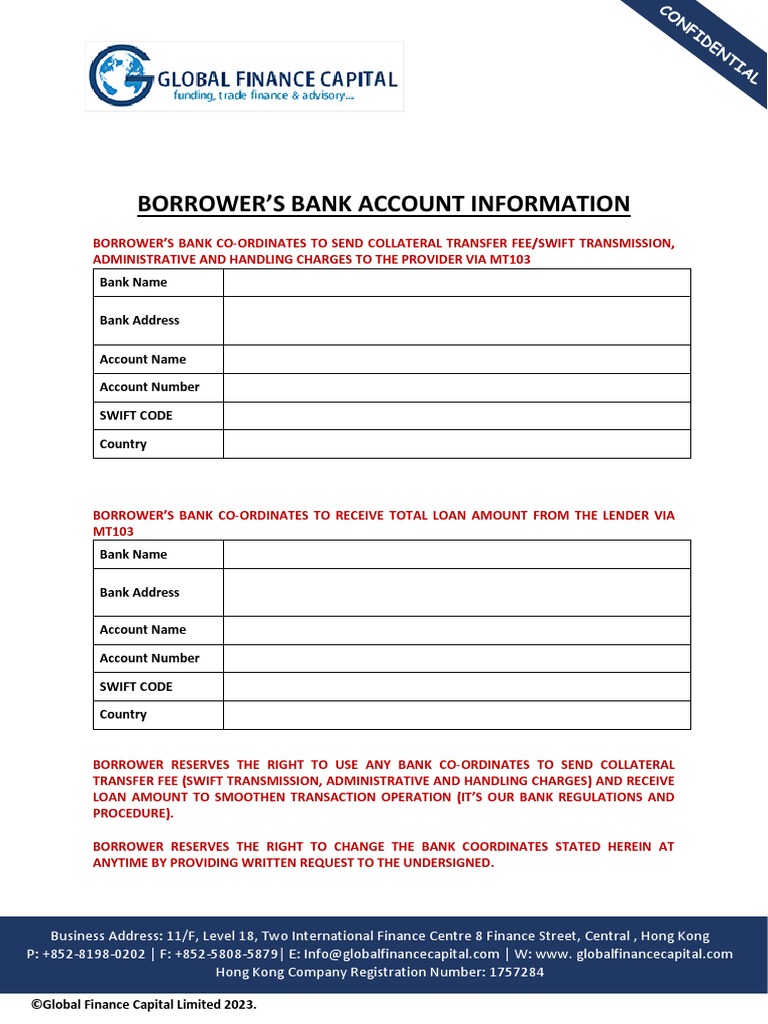 Borrower Bank Account Information | PDF